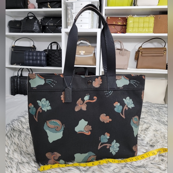 Coach | Bags | Coach Tote 38 Dreamy Leaves Print On Canvas Leather Trim ...